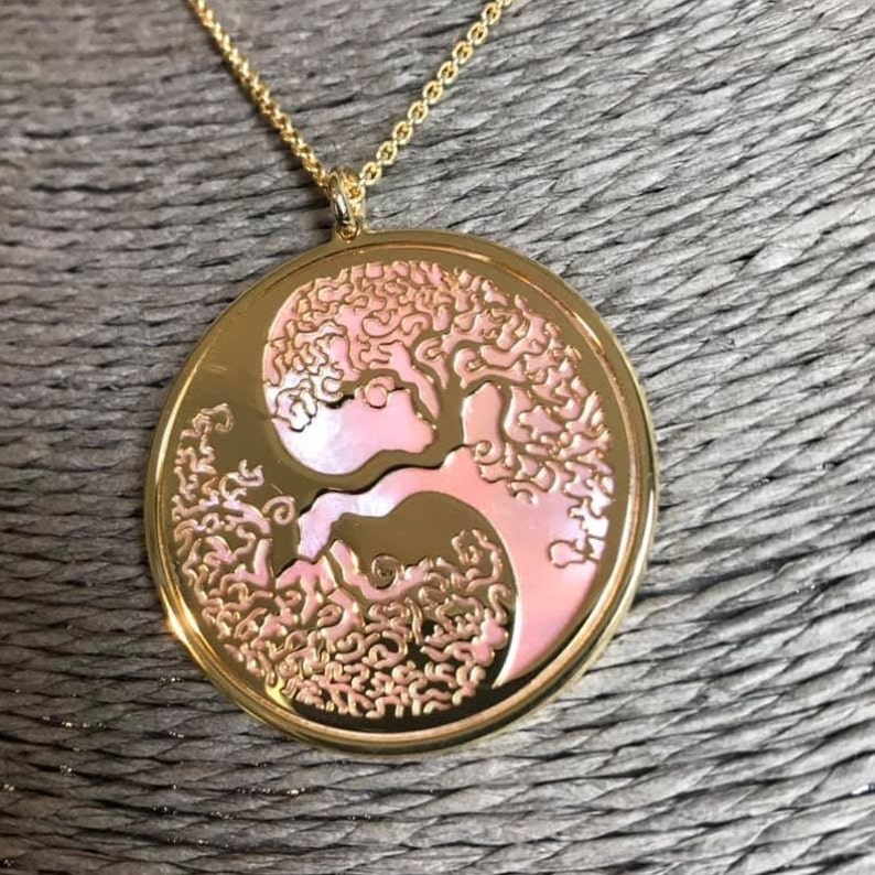 Tao Tree of Life in 24 carat gold on 925 silver and rose | Etsy