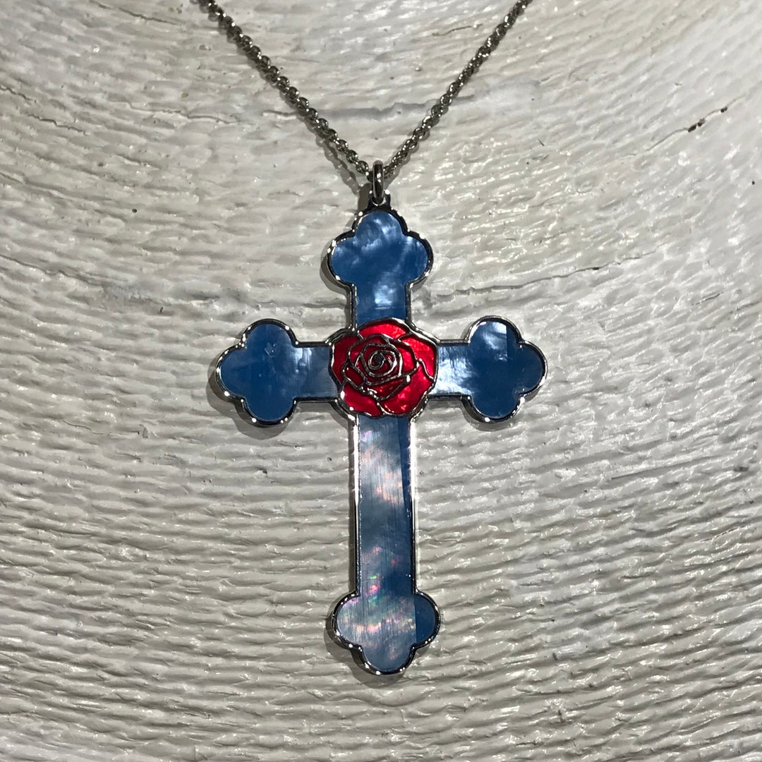 Croce Rosacrociana O Rosacroce in Argento 925 Con Sfondo in Madreperla ...