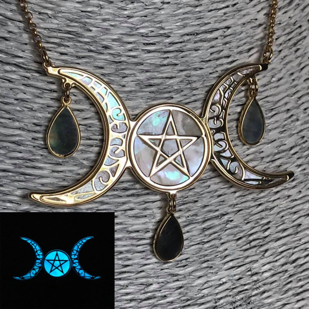 Wicca Three Moons 24 Carat Gold on 925 Silver Starling and Mother of ...