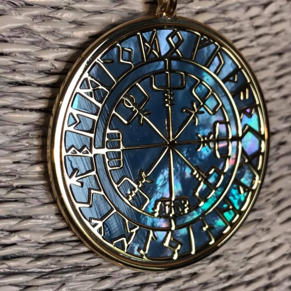 Runic Compass in 24 carat gold on 925 silver and blu mother of | Etsy