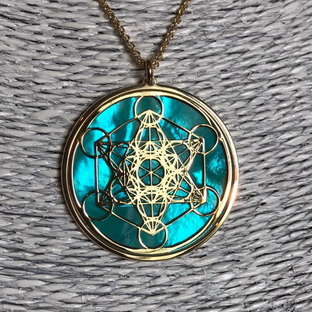 Metatron in Oro 24 Carati Su Argento 925, Madreperla Color Acquamarina ...