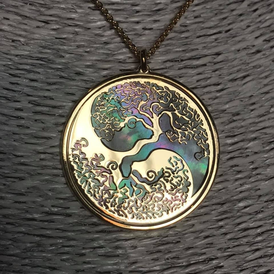 Tao Tree of Life in 24 Carat Gold on 925 Silver, Mother of Pearl ...