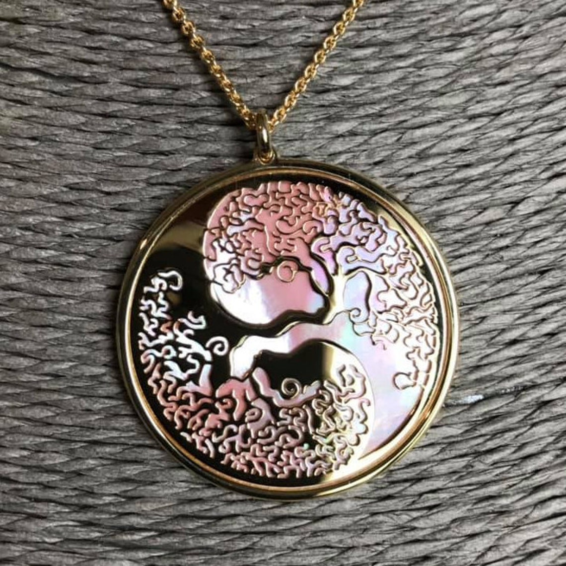 Tao Tree of Life in 24 carat gold on 925 silver and rose | Etsy