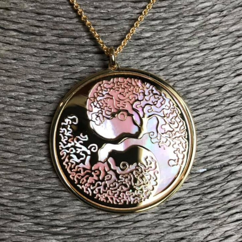 Tao Tree of Life in 24 carat gold on 925 silver and rose | Etsy