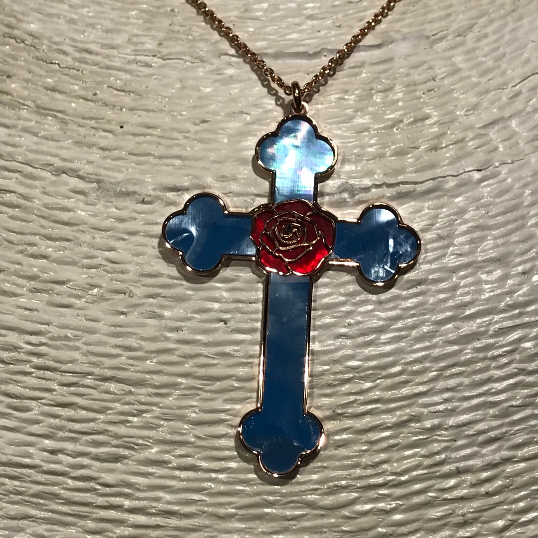 Rose Cross Symbol of Rosenkreuzer in Rose Gold on 925 Silver and Blue ...