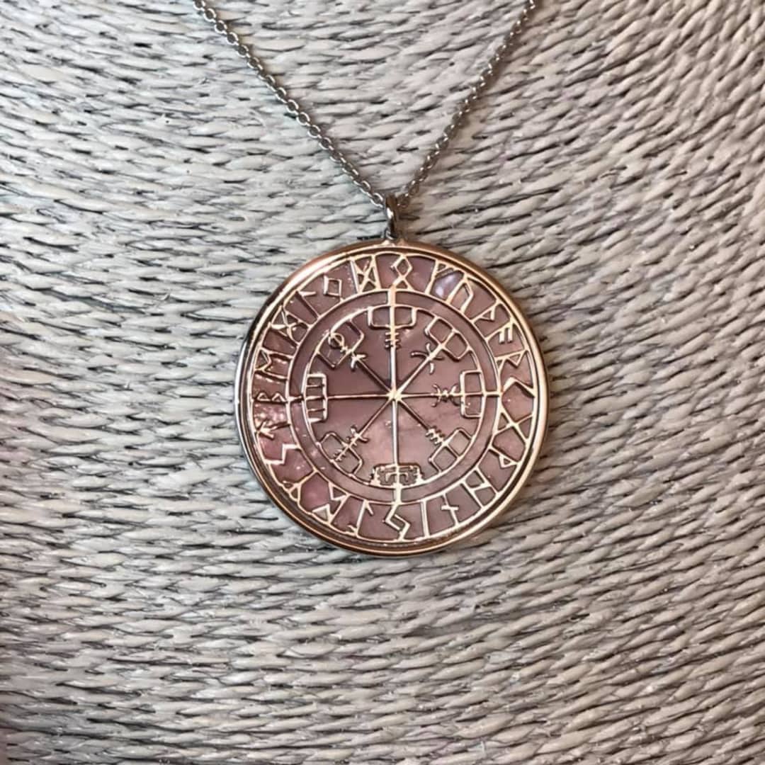Runic Compass or Vegvisir in 925 Silver and Rose Mother of Pearl ...