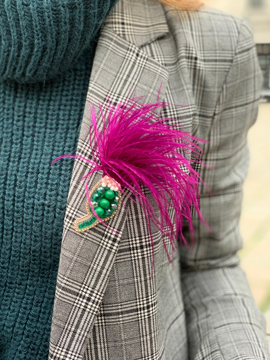 Distel Blume Brosche, Brosche mit Federn, Blumen Brosche, Hipster ...