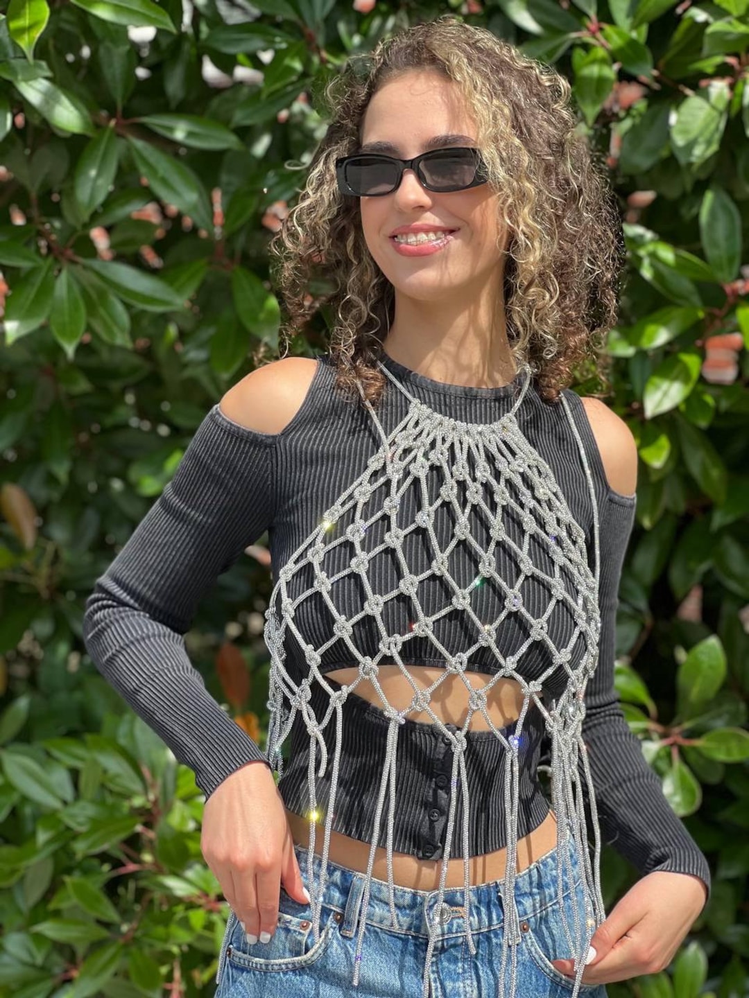 Rhinestone Macrame Top, Boho Dress, Crochet Dress, Lace Dress, Beach ...