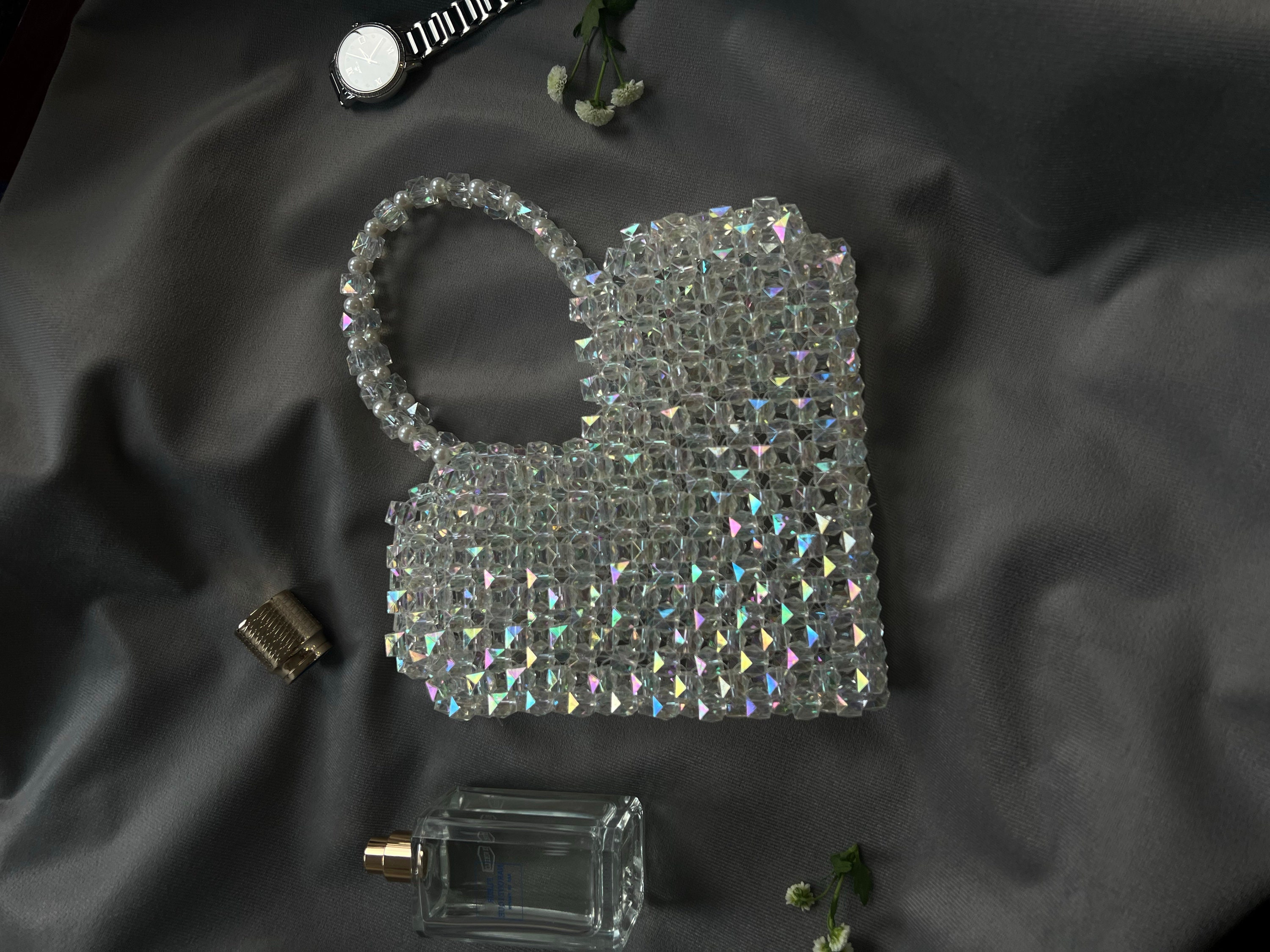 Heart Beaded Bag, Transparent Bag, Evening Shining Bag, Heart Handbag ...