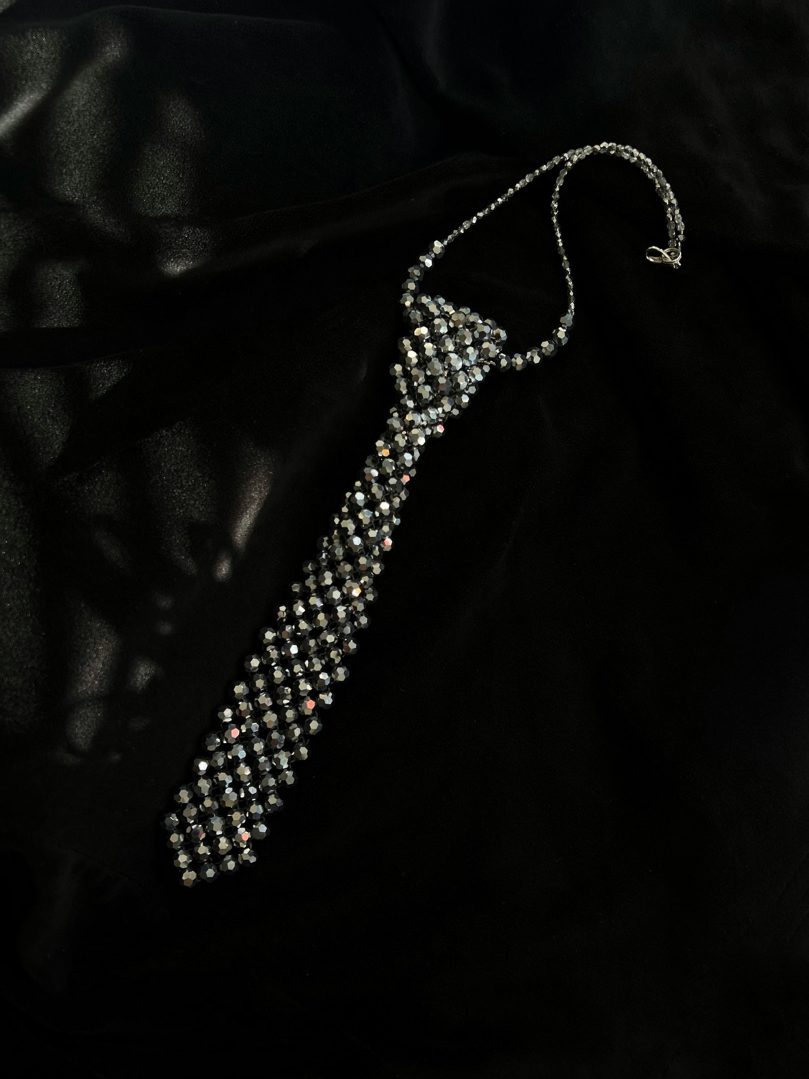 Pearl Necktie, Crystal Tie, Silver Beaded Tie, Elegant Woman Necklace ...
