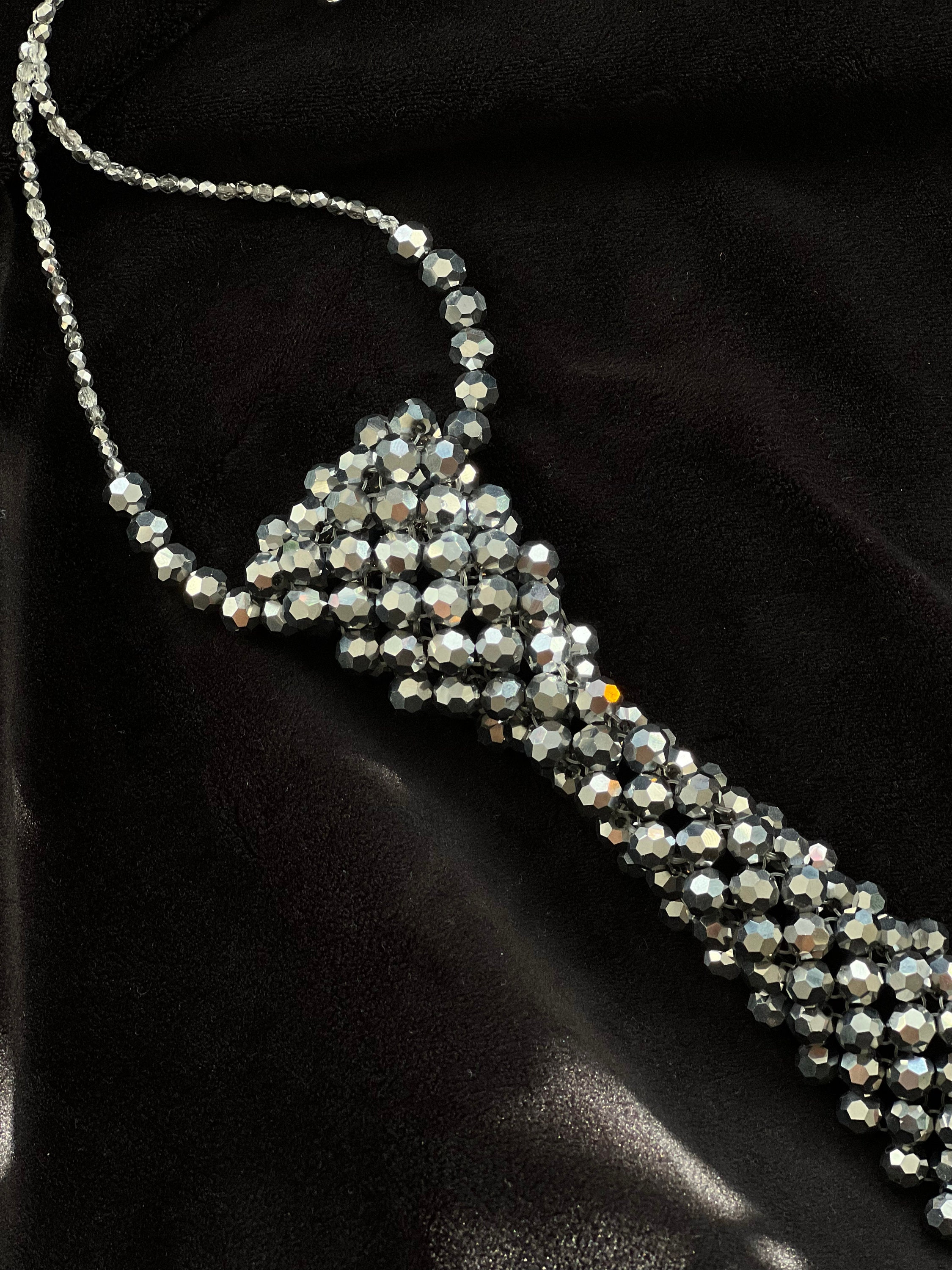 Pearl Necktie, Crystal Tie, Silver Beaded Tie, Elegant Woman Necklace ...