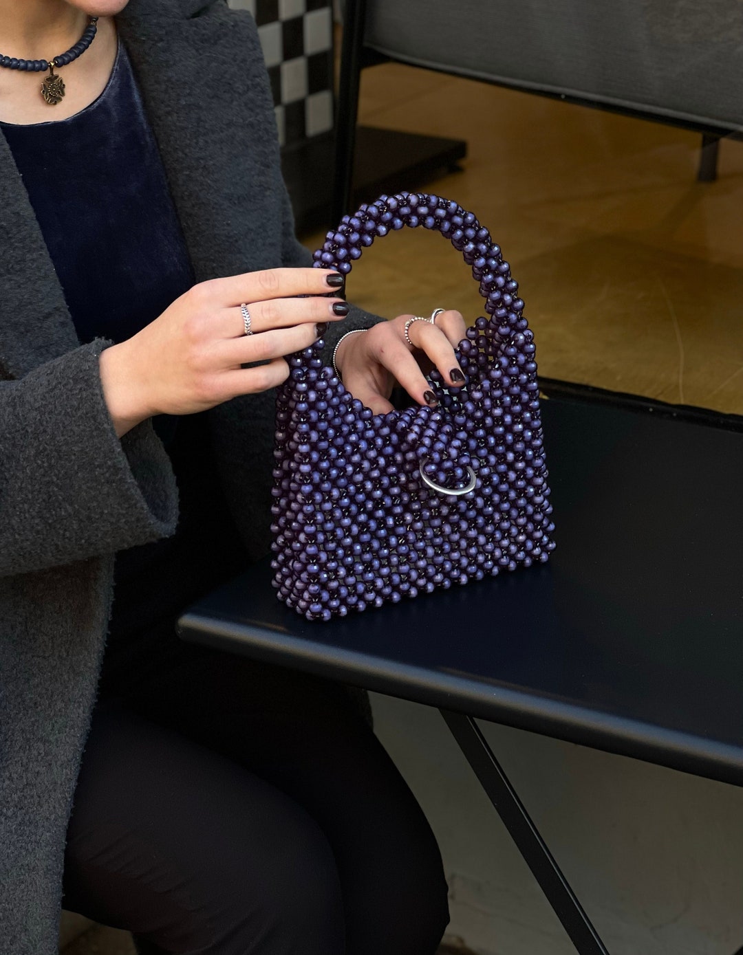 Graphite Beaded Bag, Gradient Crystal Bad, Pearl Bag, Handmade Handbag ...