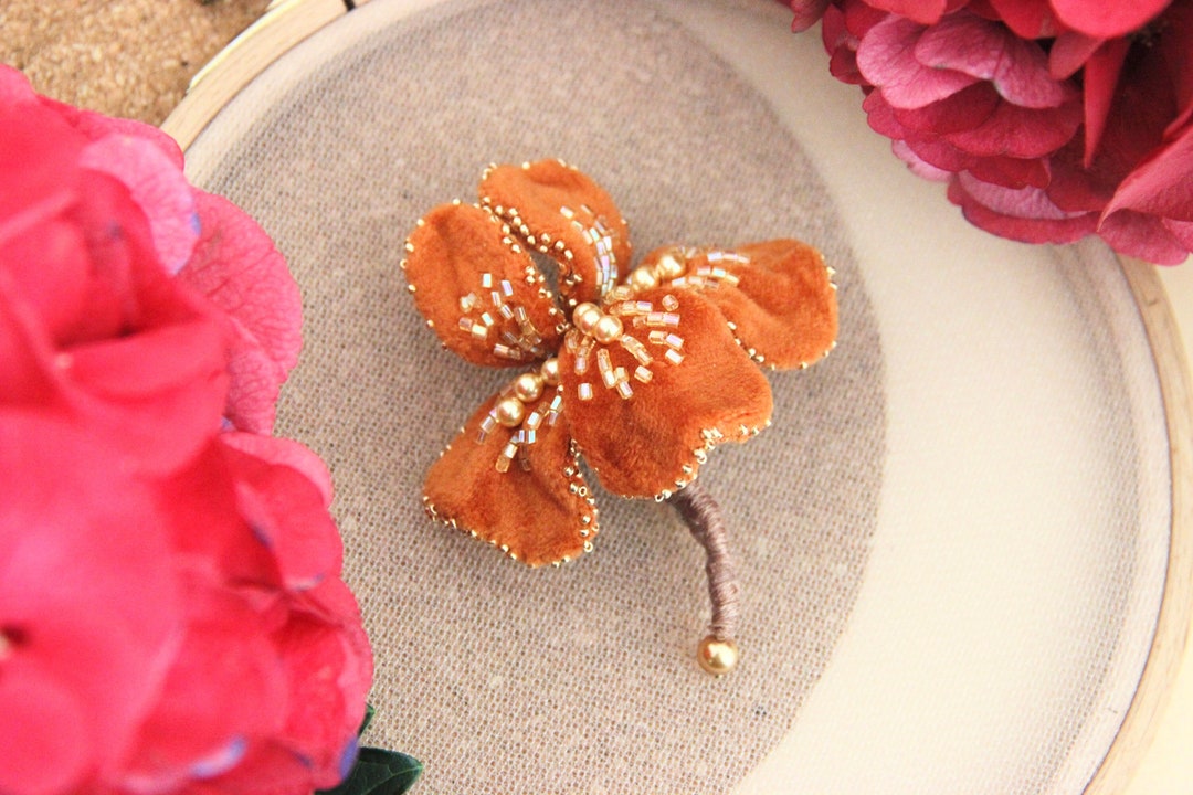 Embroidered Iris Brooch, Crystal Beaded Flower Brooch, Velvet Iris ...