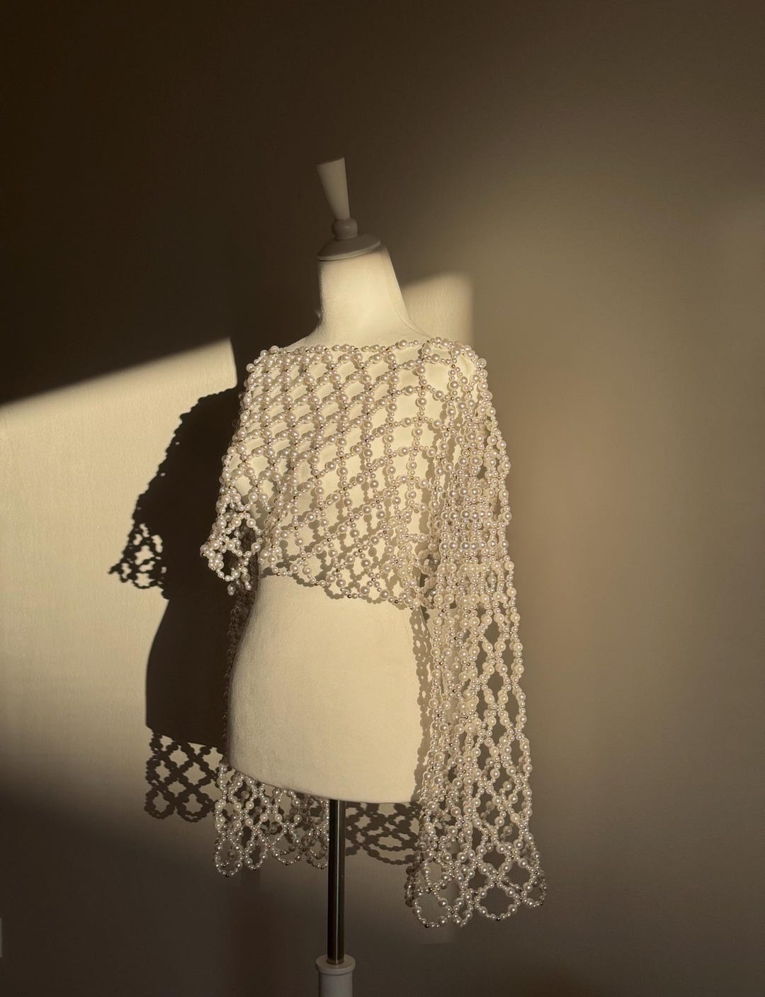 Pearl Top With Long Sleeves, Bridal Pearl Bustier, Beaded Wedding Pearl ...