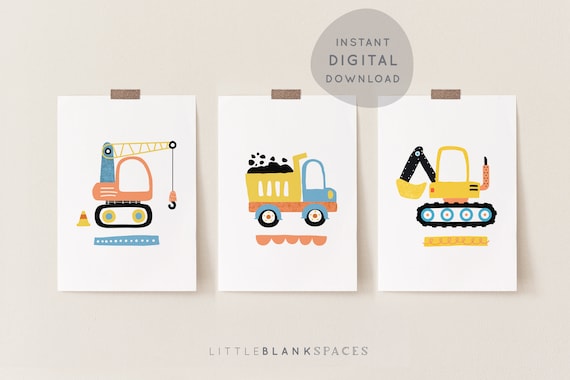 Construction Vehicles Print Set of 3 Three PRINTABLE | Etsy
