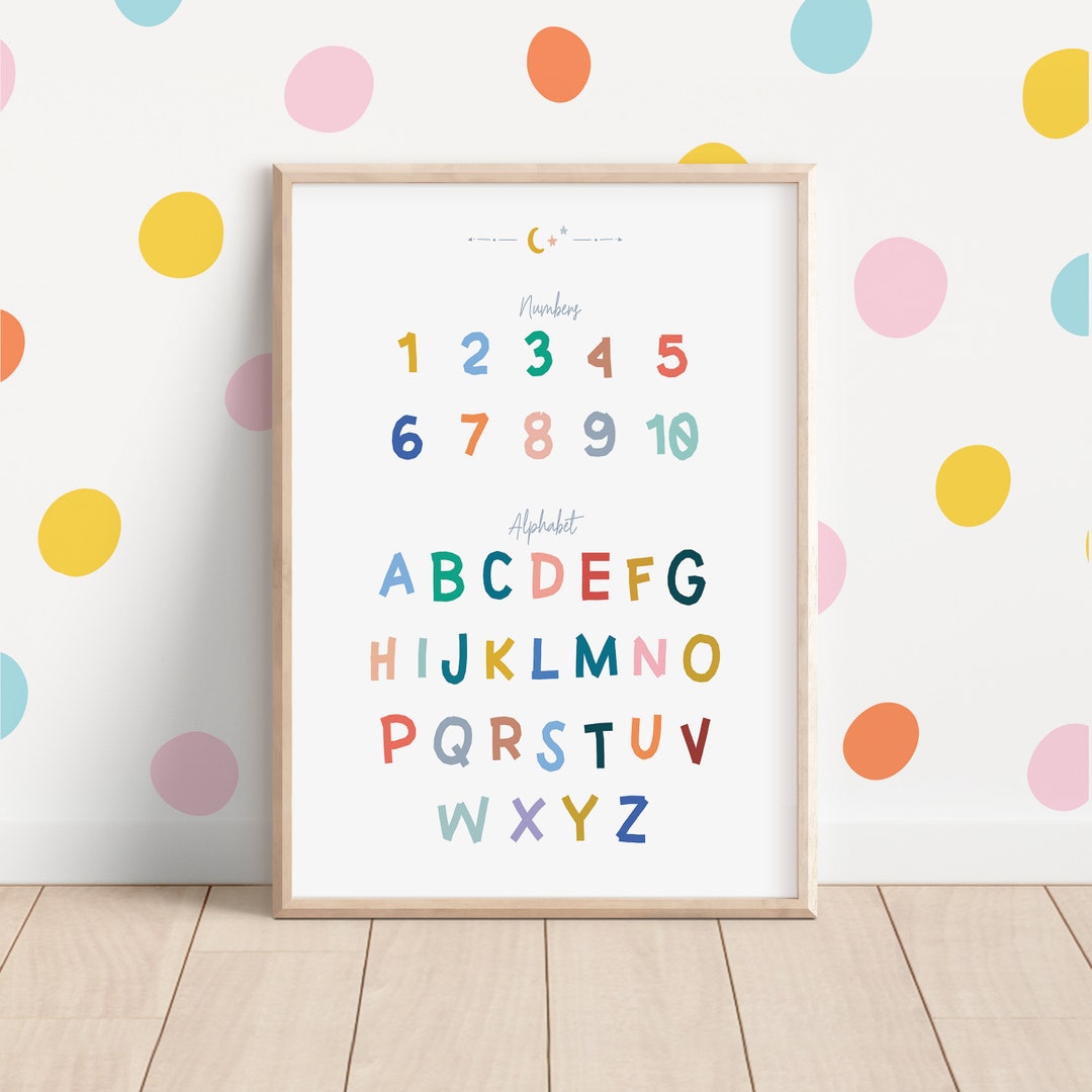 Rainbow Alphabet Numbers Print, Digital Download, Kids Educational Wall ...