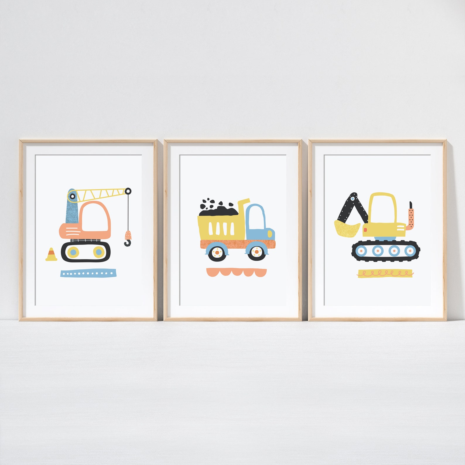 Construction Vehicles Print Set of 3 three PRINTABLE | Etsy