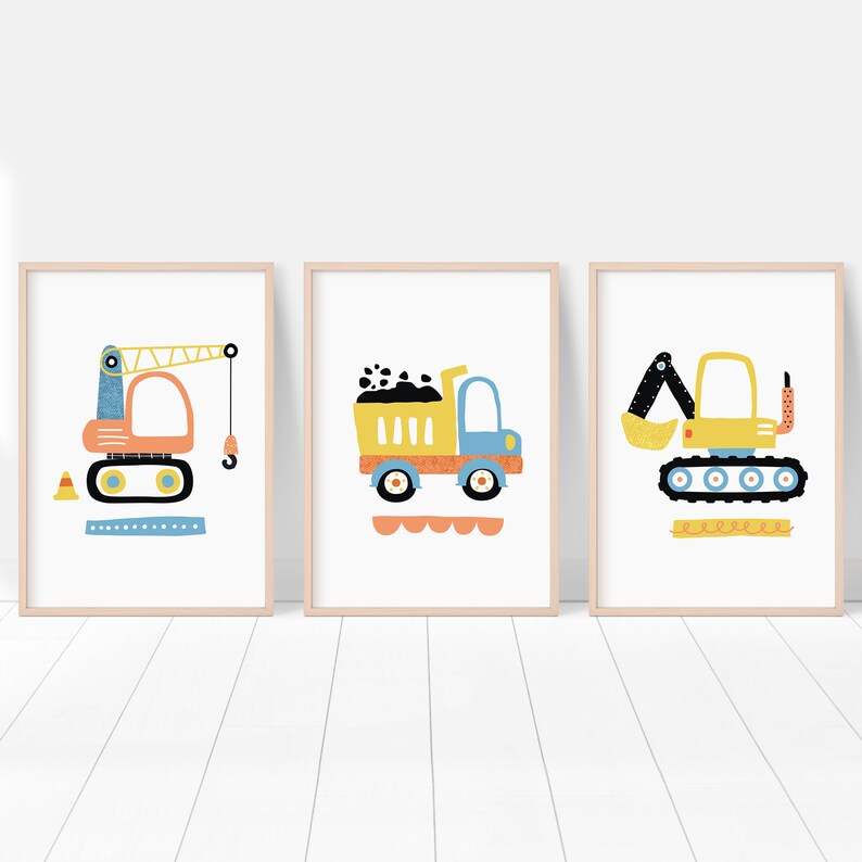 Construction Vehicles Print Set of 3 three PRINTABLE - Etsy