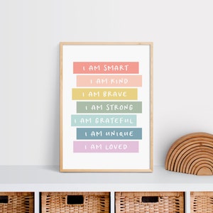Quotes for Kids, Affirmations Print, DIGITAL DOWNLOAD, I Am Smart Kind ...