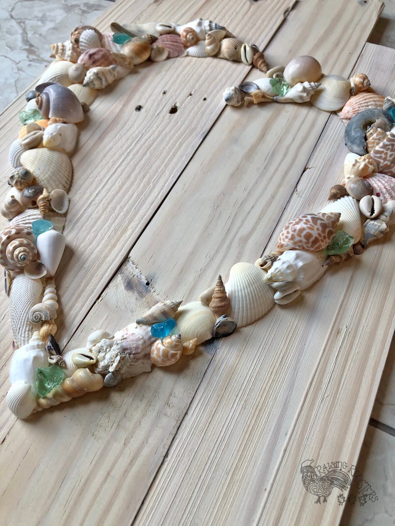 Shell Heart Sign Seaglass Beach Sign Shell Art Beach - Etsy