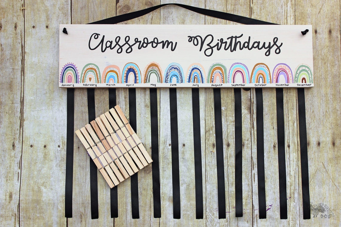 Boho Calendar Boho Classroom Calendar Rainbow Birthday Chart - Etsy
