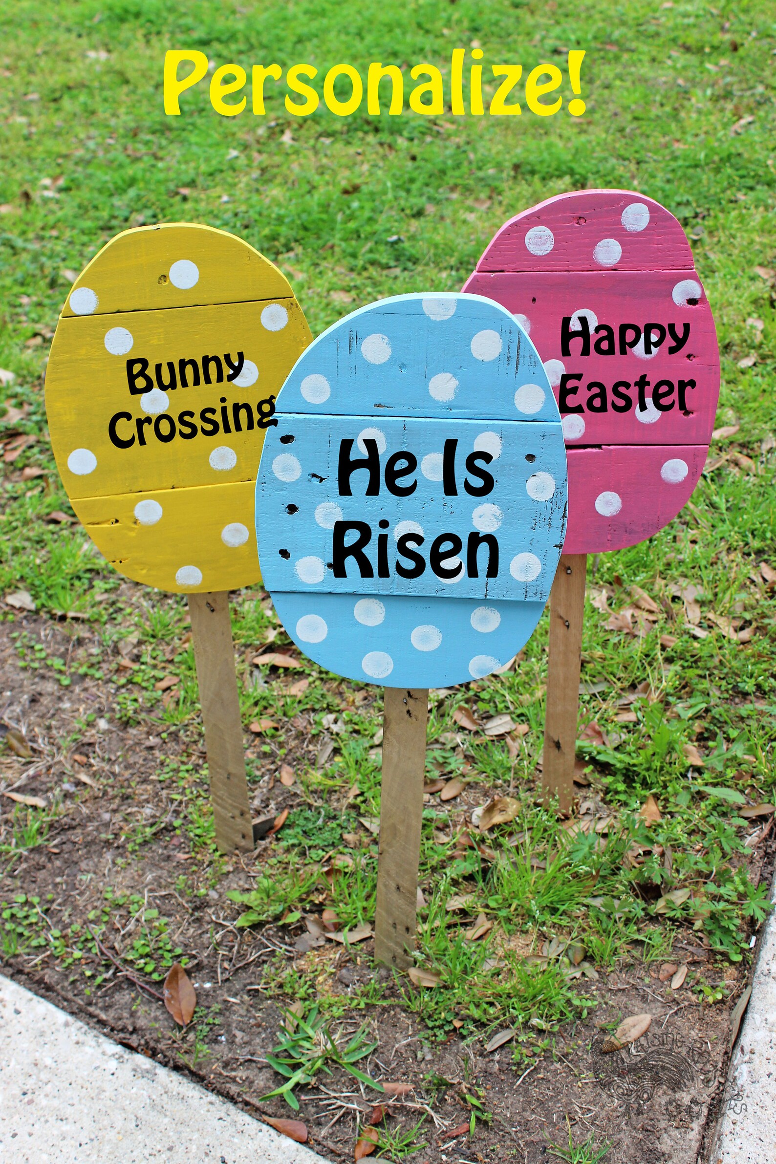 Polka Dot Wood Easter Egg Stakes - Set of 3 - Rustic Yard Decor - Etsy