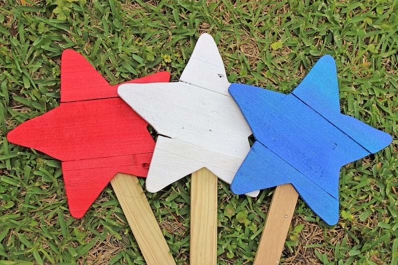 Wood Star Yard Stakes Rustic Stars Fourth of July Yard | Etsy