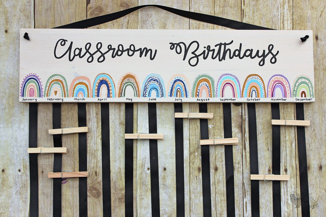 Boho Calendar Boho Classroom Calendar Rainbow Birthday Chart - Etsy