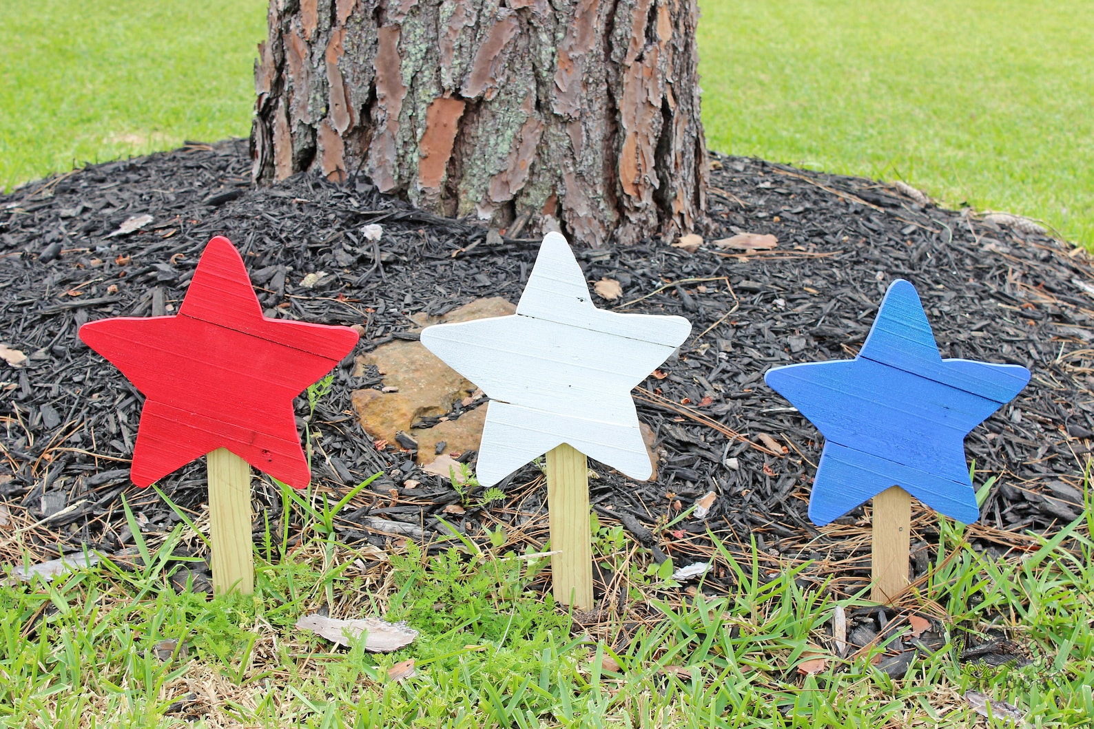 Wood Star Yard Stakes Rustic Stars Fourth of July Yard | Etsy
