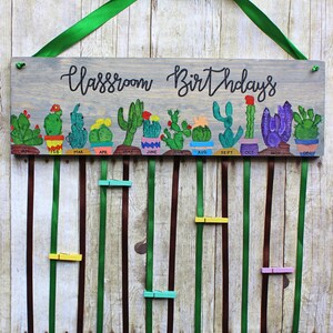 Birthday Calendar- Birthday Chart Cactus- Classroom Decor- Teacher Gift ...
