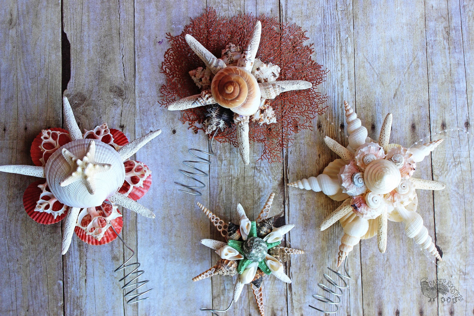 Seashell Christmas Tree Topper Starfish Tree Topper Red Tree - Etsy