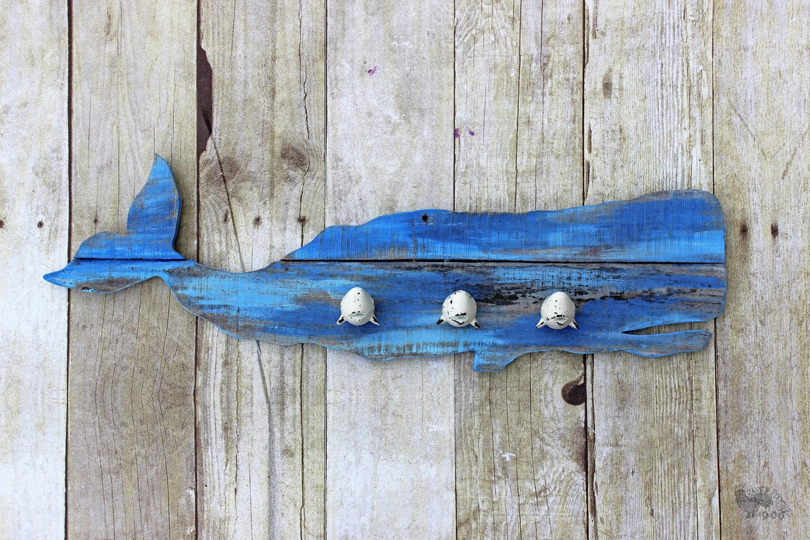 Wood Whale Sign Whale Towel Holder Distressed Nautical | Etsy
