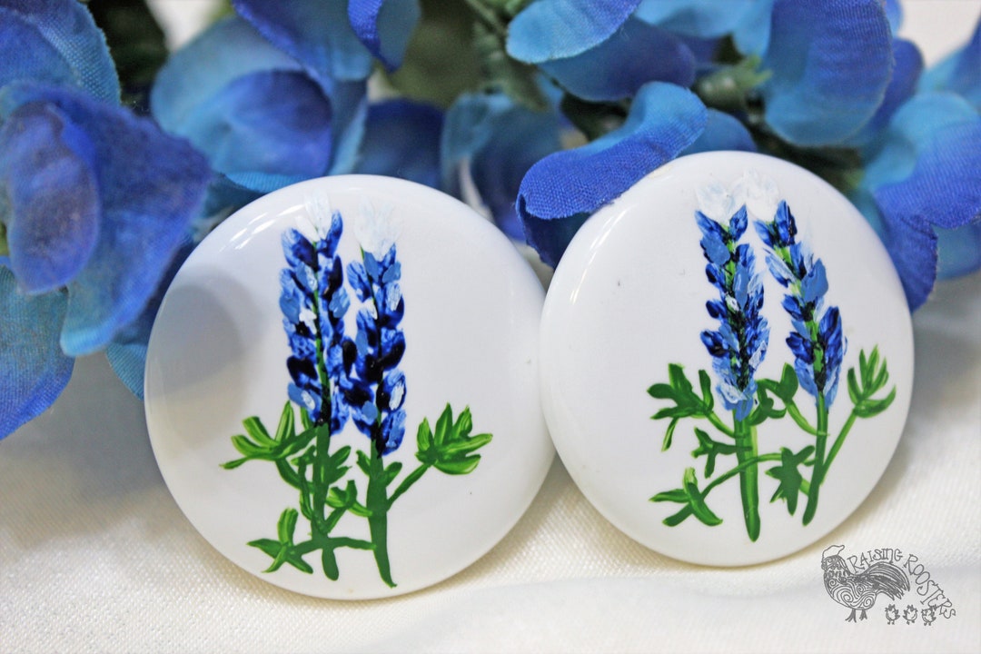 Handpainted Bluebonnets on White Porcelain Cabinet Knobs- Farmhouse ...