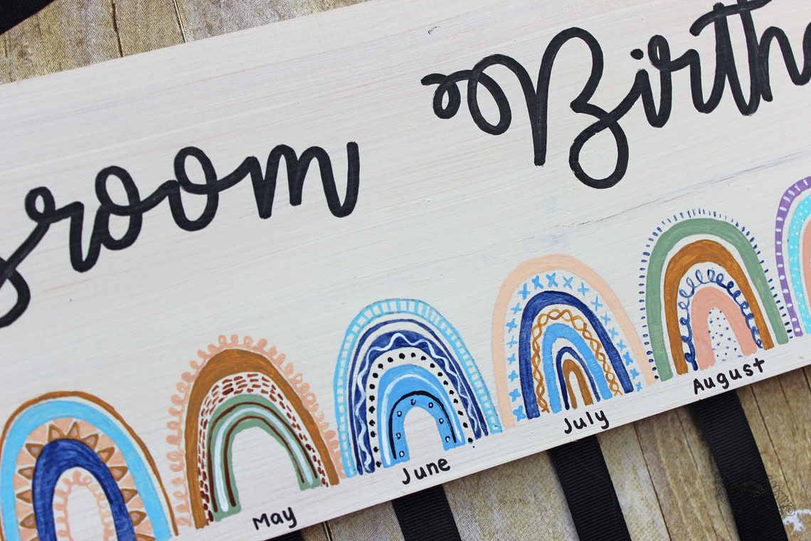 Boho Calendar Boho Classroom Calendar Rainbow Birthday Chart - Etsy
