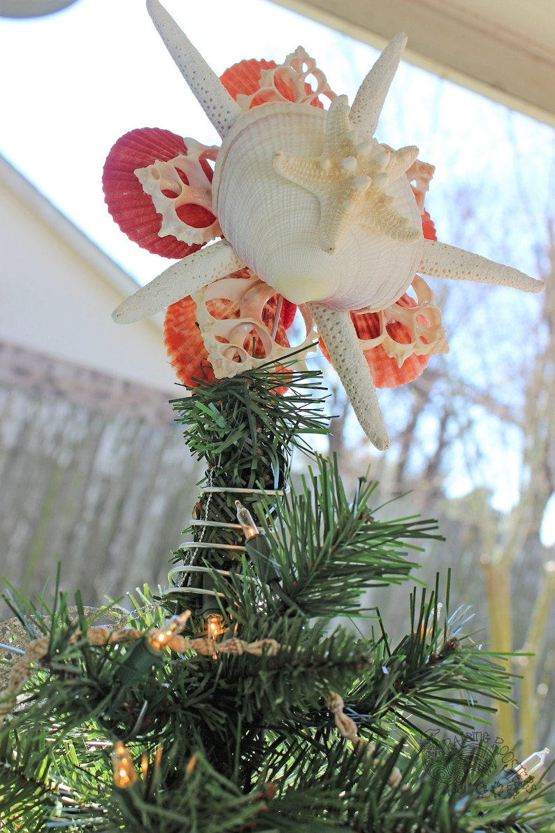 Seashell Christmas Tree Topper Starfish Tree Topper Red Tree - Etsy