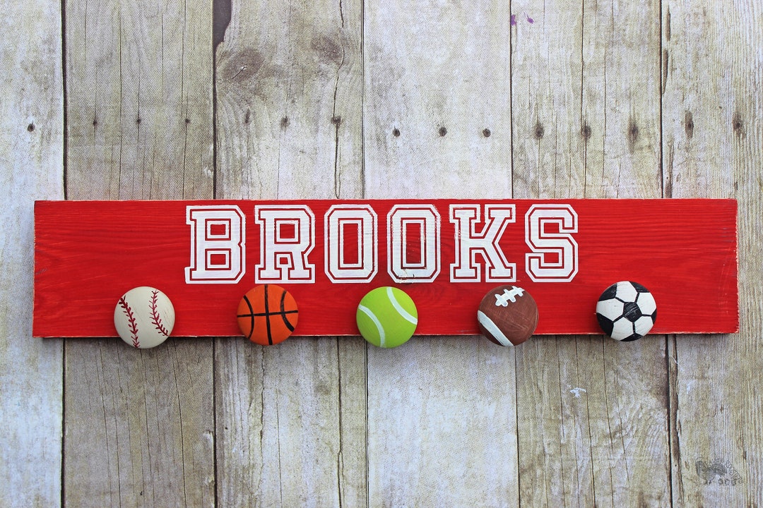 CUSTOMIZABLE Sports Sign- Boy Room Decor- Handpainted Knobs- Vintage ...