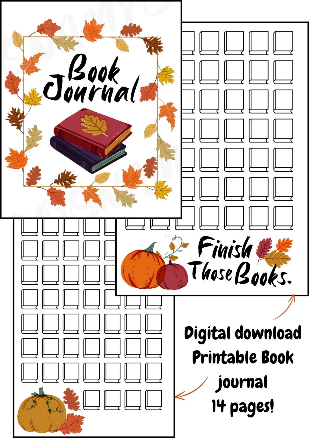Book Journal Digital Download Pages, Cute Autumn Themed Book Tracker ...