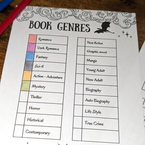 Print Your Own and Colour in Book Genre Tracker, Dragon Book Genre ...