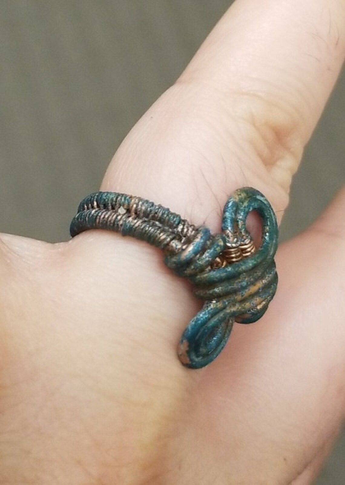 Green Copper Ring // Green Patina Ring // Woven Wire Ring // - Etsy
