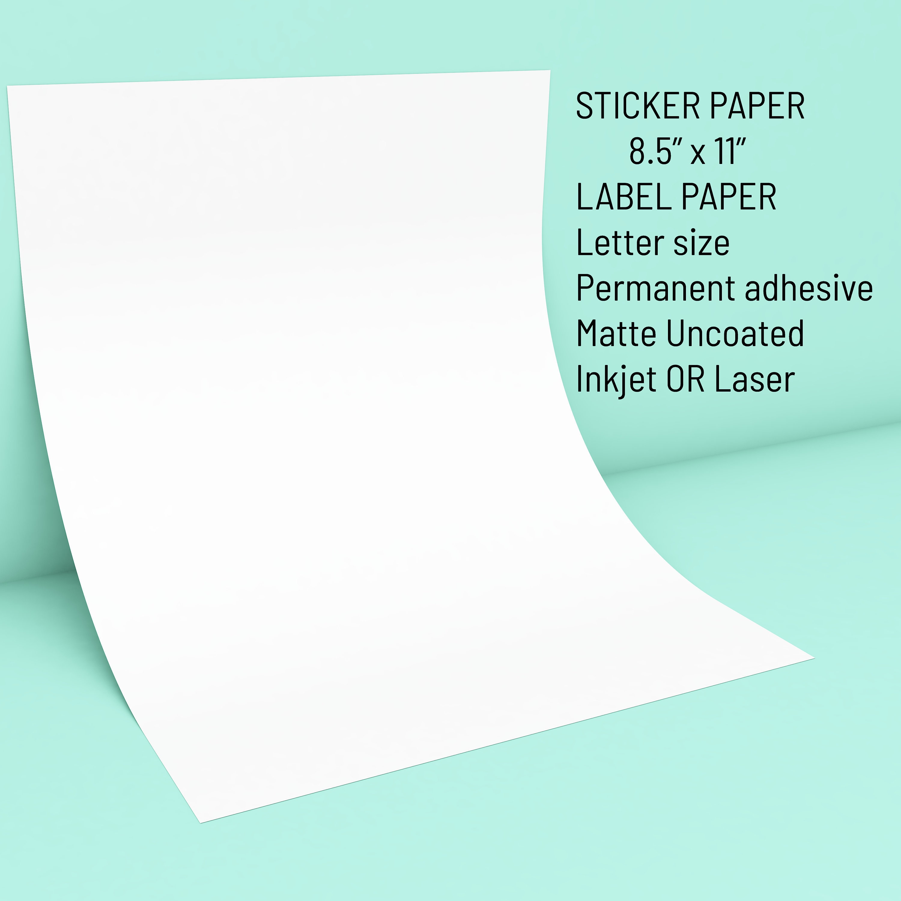 Letter Sticker Paper. 8.5 X 11 Inch Full Sheet Premium Matte Material ...