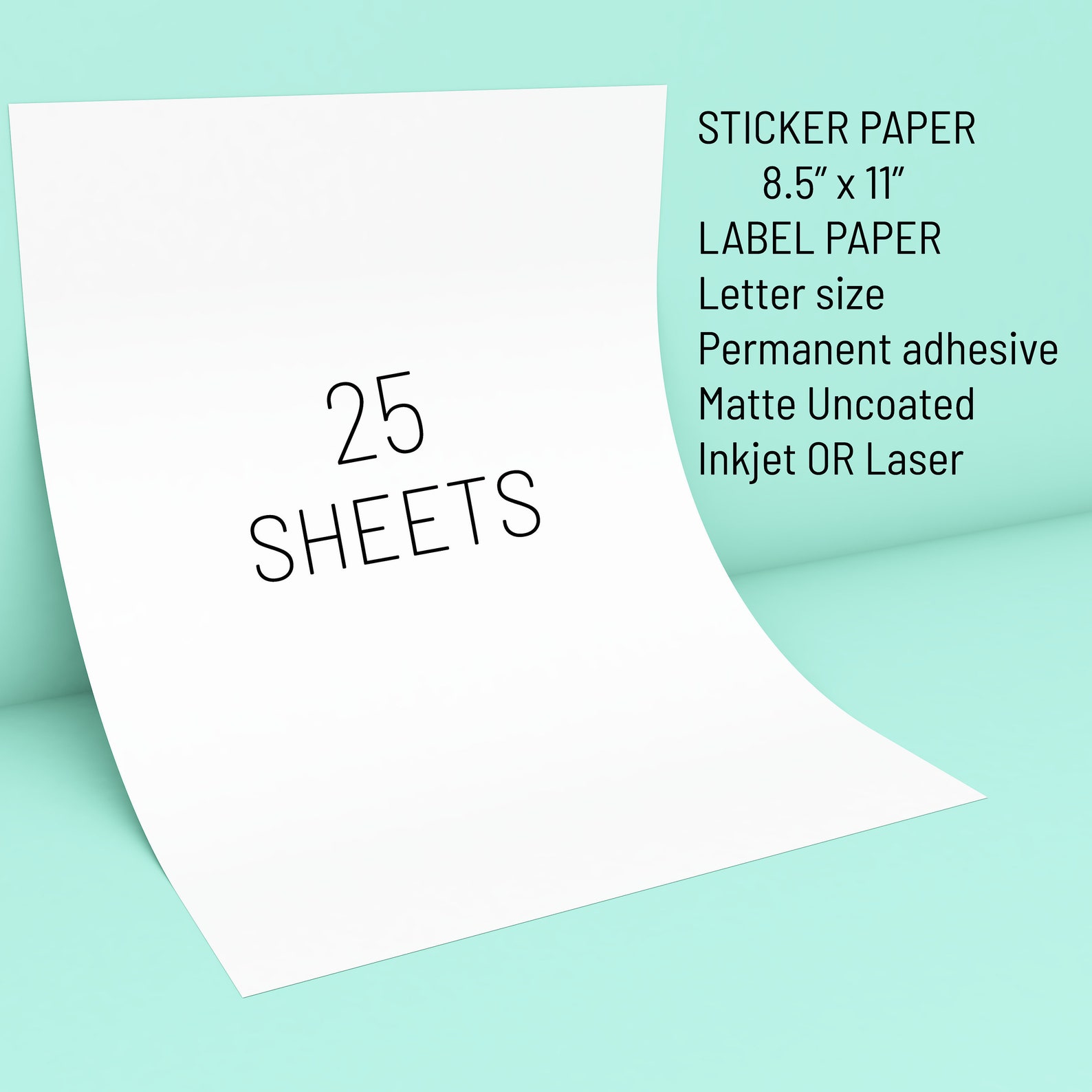 25 Sheets Matte Letter Sticker Paper. 8.5 X 11 Inch Full Sheet - Etsy