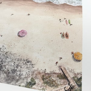 Art Print, Watercolour Beach Scene With Surfers, Aerial Perspective - Etsy