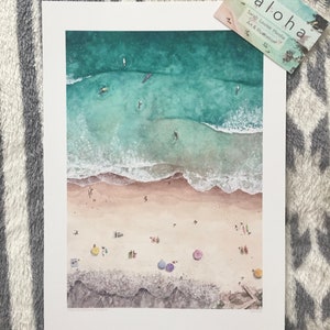 Art Print, Watercolour Beach Scene With Surfers, Aerial Perspective - Etsy