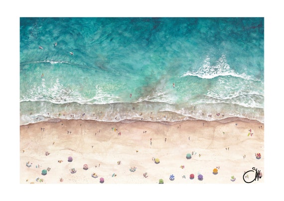 Art Print Watercolour Beach Aerial Perspective | Etsy