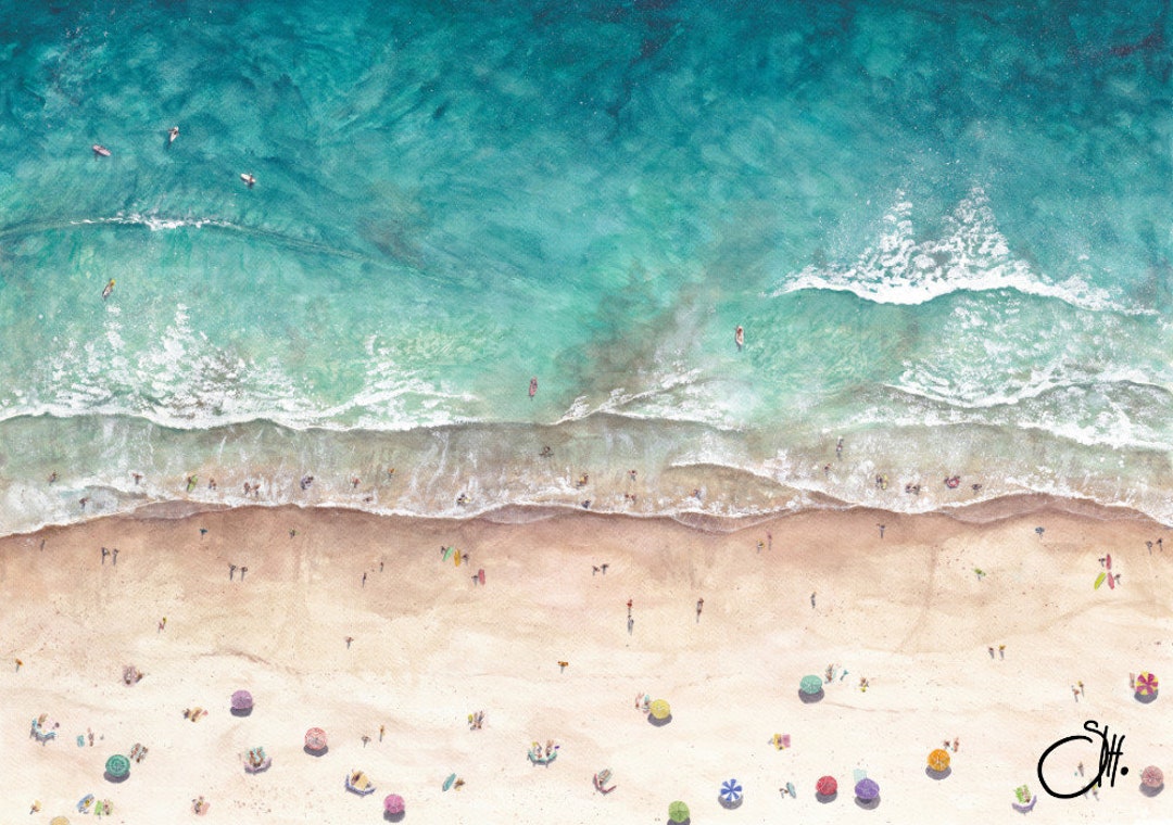 Art Print, Watercolour Beach, Aerial Perspective - Etsy