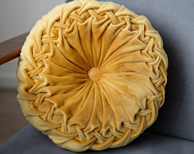 Yellow Round Pillow for Spring Inspiration, Mustard Throw Circle Pillow ...