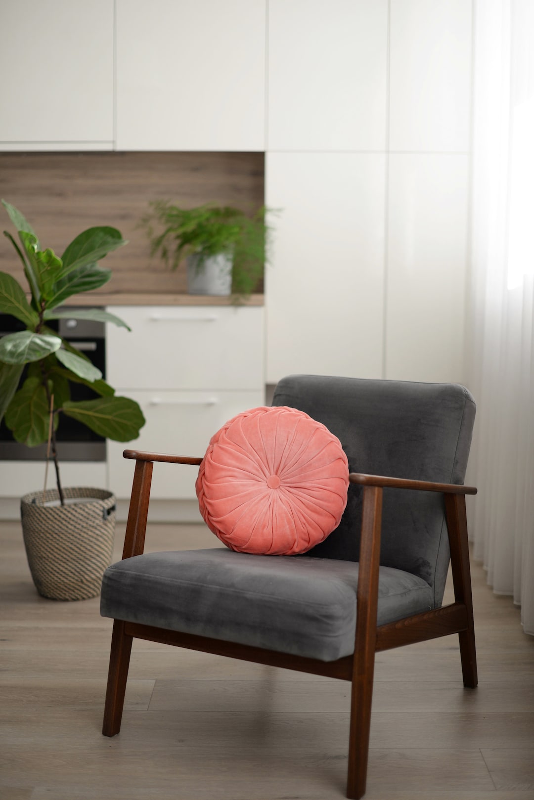 Coral Round Cushion for Classic Interior, Salmon Pink Velour Circle ...