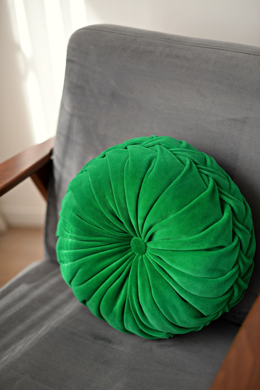 Kelly Green Decorative Pillow, Art Deco Round Cushion, Forest Green ...