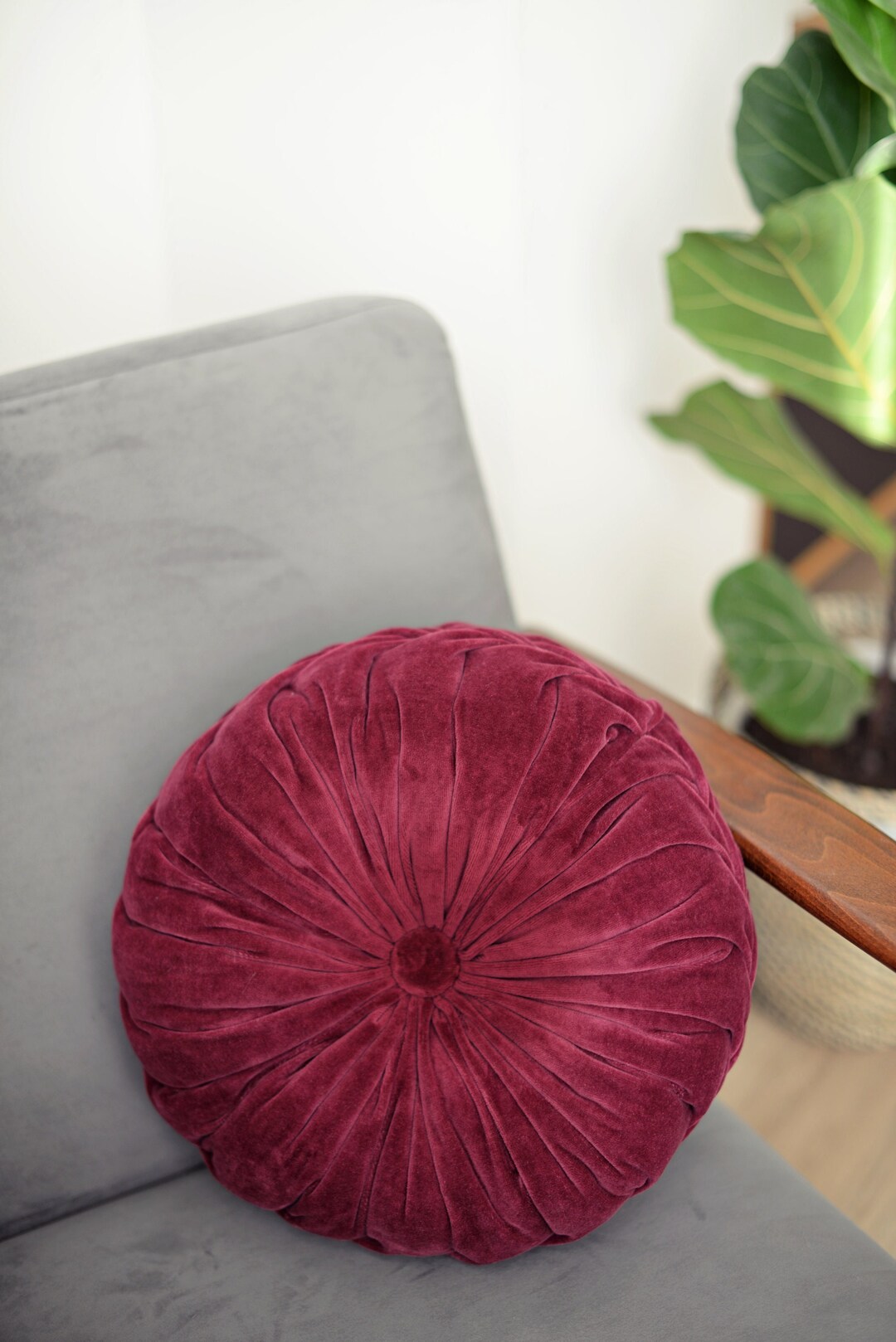 Handmade Jam Pink Velvet Pillow: Round Smocked Pillow (13.78 Inches) - Etsy