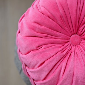 Magenta Round Velvet Pillow, Hot Pink Circle Decorative Cushion, Lumbar ...